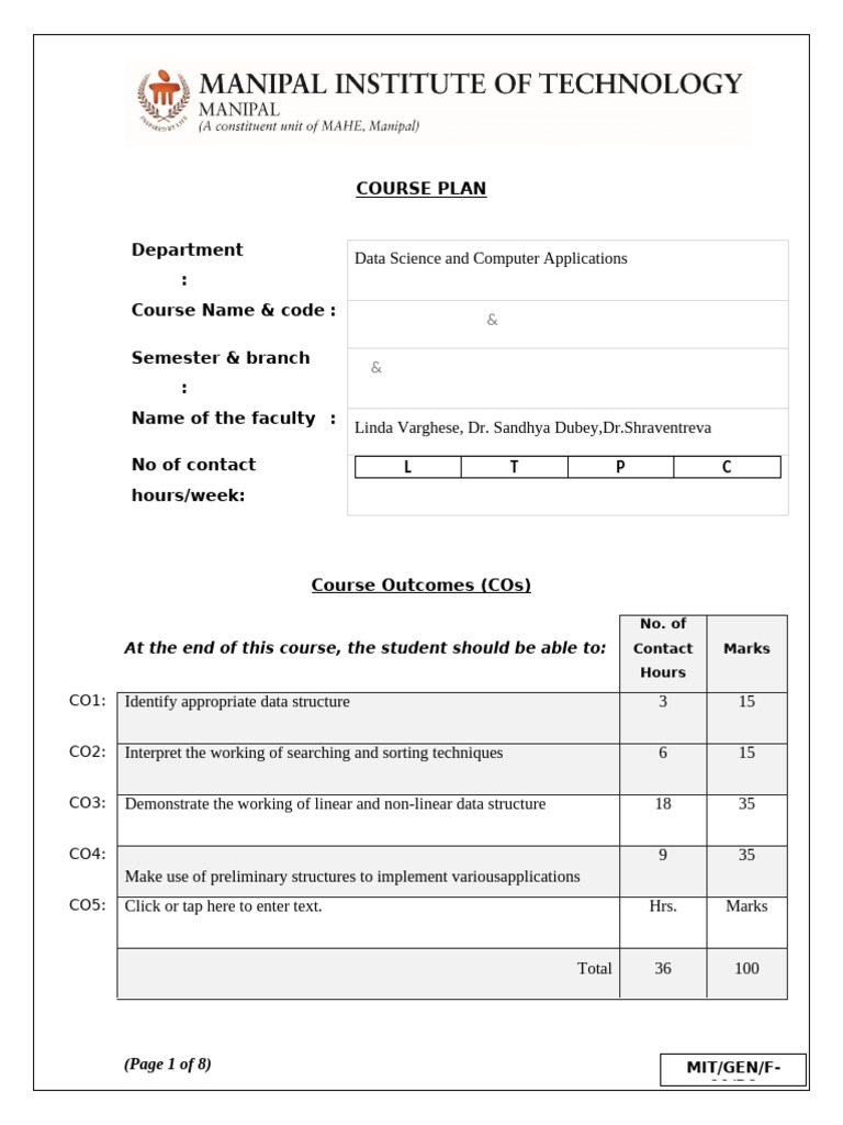 Data Structures Course Plan | PDF | Matrix (Mathematics) | Algorithms ...