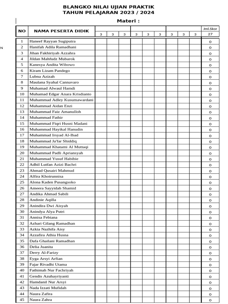 Rekap Blangko Nilai | PDF