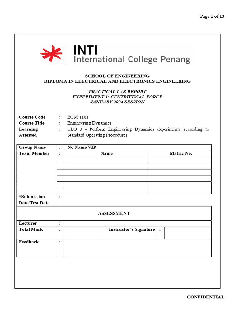 Centrifugal Force Experiment Report | PDF | Force | Applied And ...