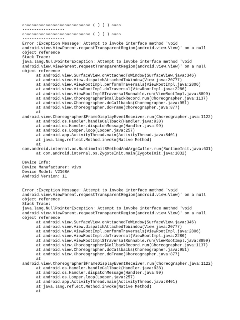 Android Client Null Pointer Error Report | PDF | Java (Programming ...