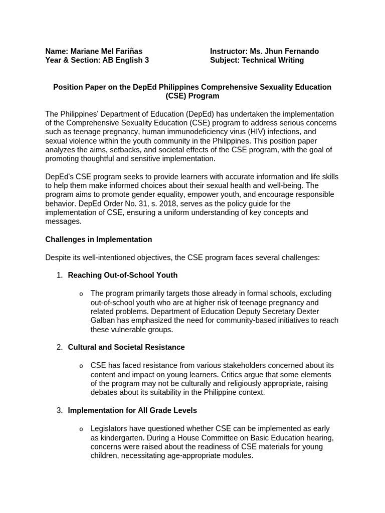 Analyzing DepEd's CSE Program Challenges | PDF | Sex Education