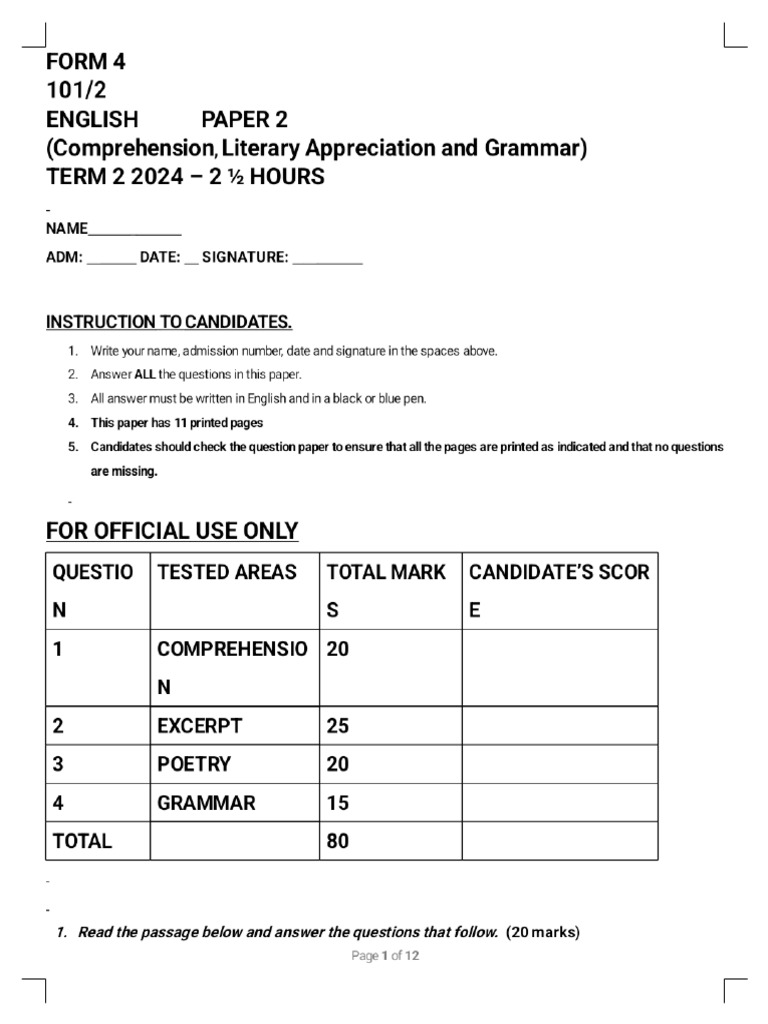 ENGLISH F4 PP2 QS - Phoenix | PDF