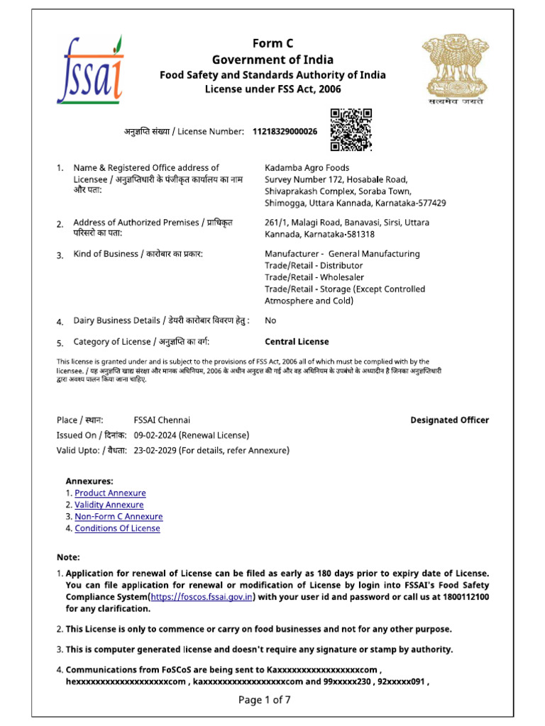 Fssai Certificate Latest | PDF
