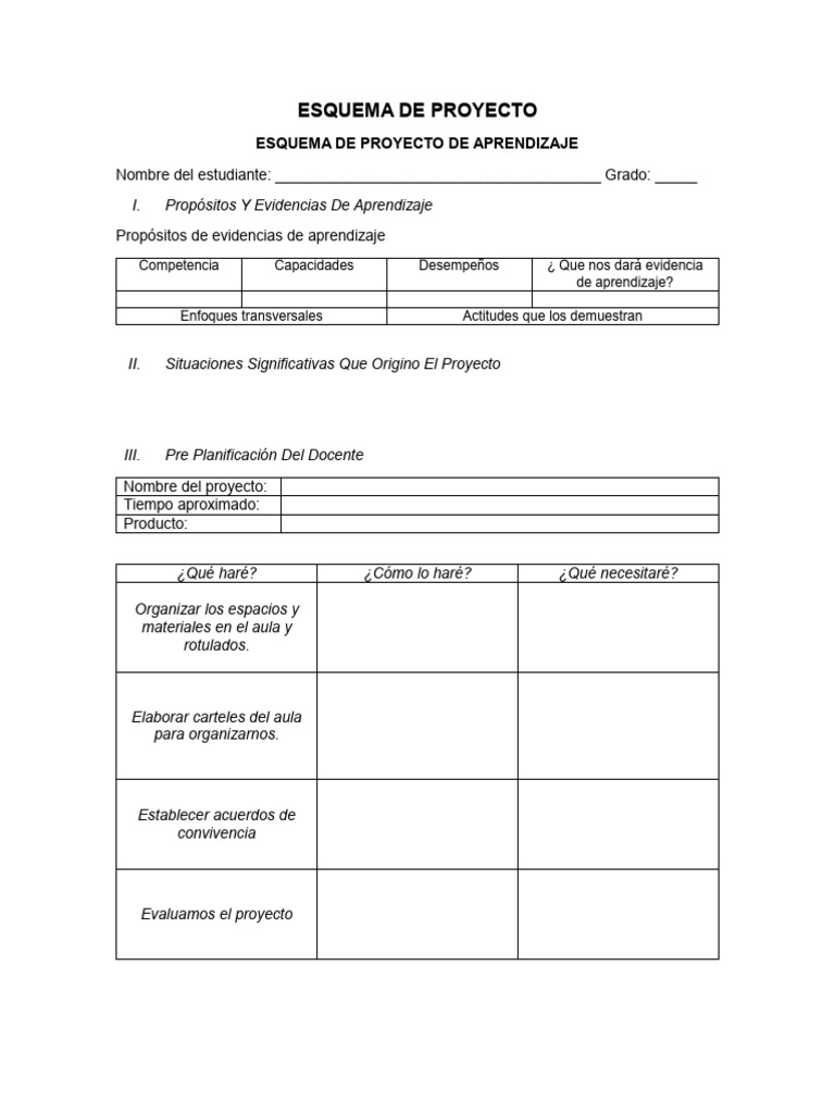 Esquema de Proyecto de Aprendizaje | PDF