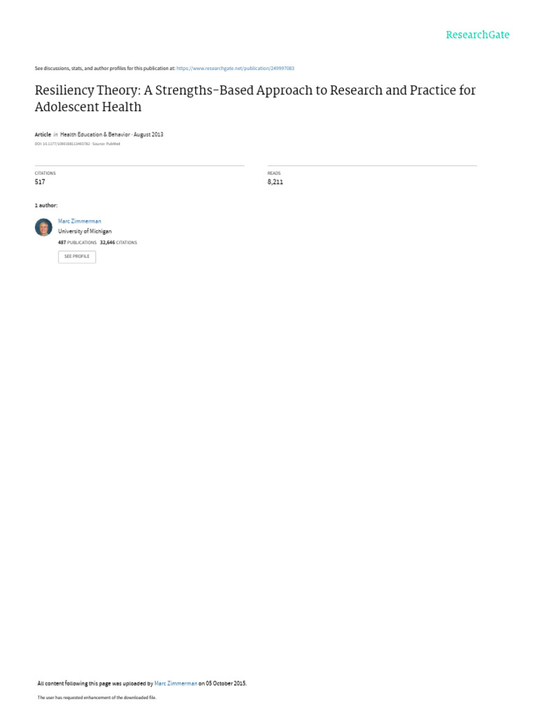 Resiliency Theory A Strengths-Based Approach To Re | PDF | Psychological Resilience | Risk