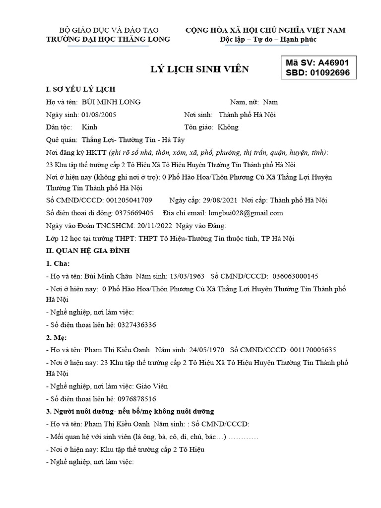 Ly Lich Sinh Vien | PDF