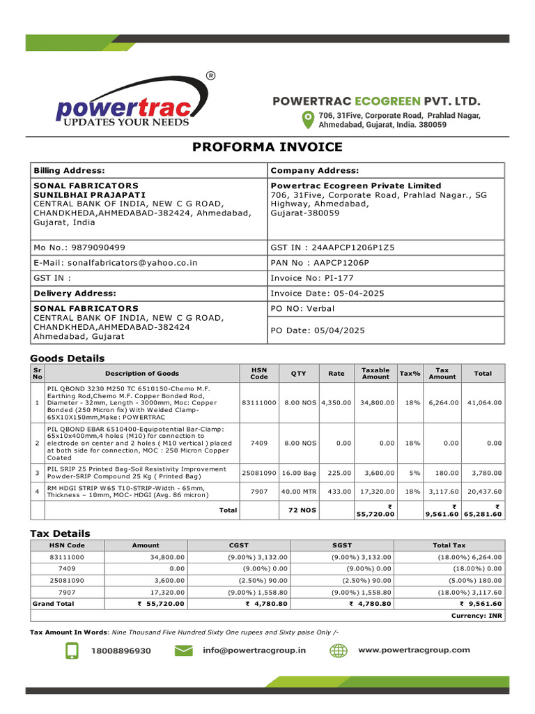 Sonal Fabricators Pi-177 | PDF | Payments | Economy Of India