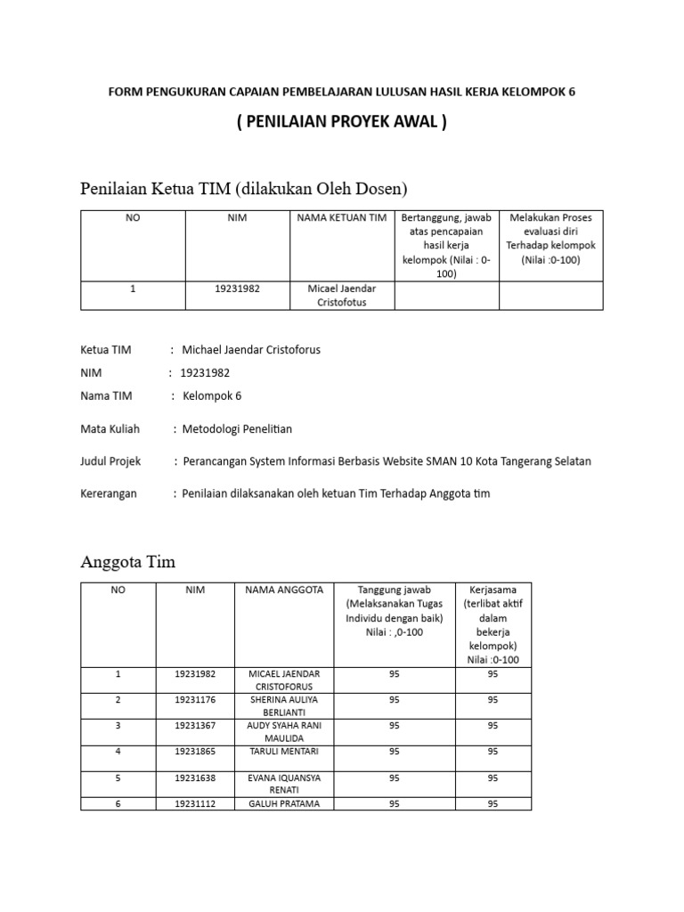 FORM PENGUKURAN CAPAIAN PEMBELAJARAN LULUSAN HASIL KERJA KELOMPOK 6 | PDF