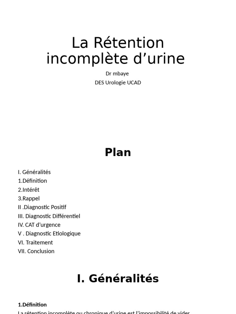 Rétention Incomplète d'Urine : Diagnostic et Traitement | PDF | Urine ...