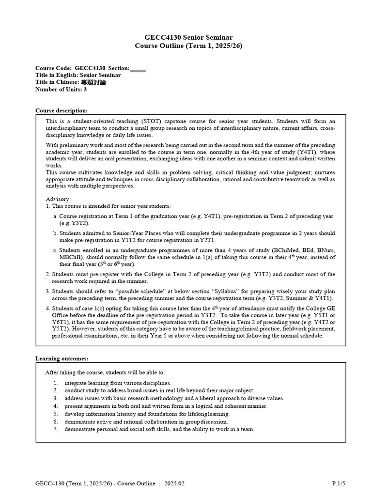 GECC4130 CourseOutline 2025-26 | PDF | Methodology | Learning