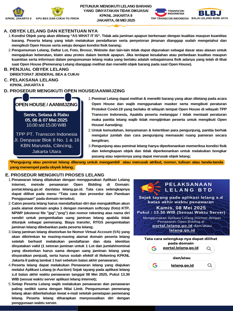 RKS+Daftar Lotting BTD Lelang KPUBCAPRIOK-TCI (08Mei2025) | PDF