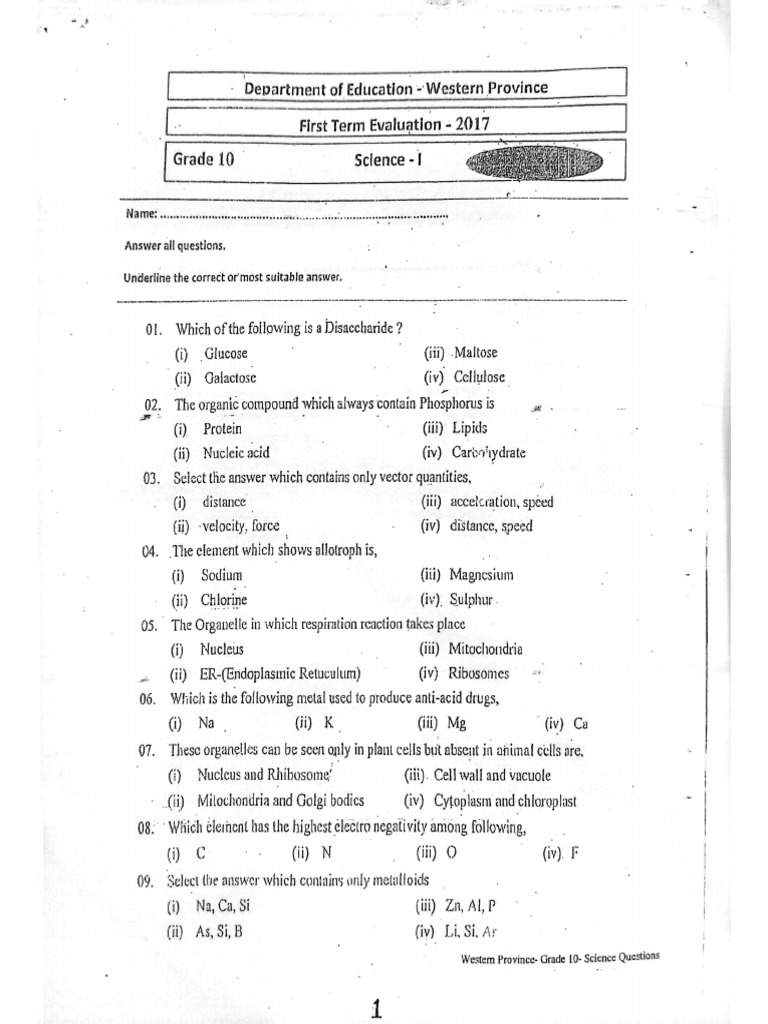 Grade 10 - Science - 1 ST Term - Western Province - 2017 - English ...