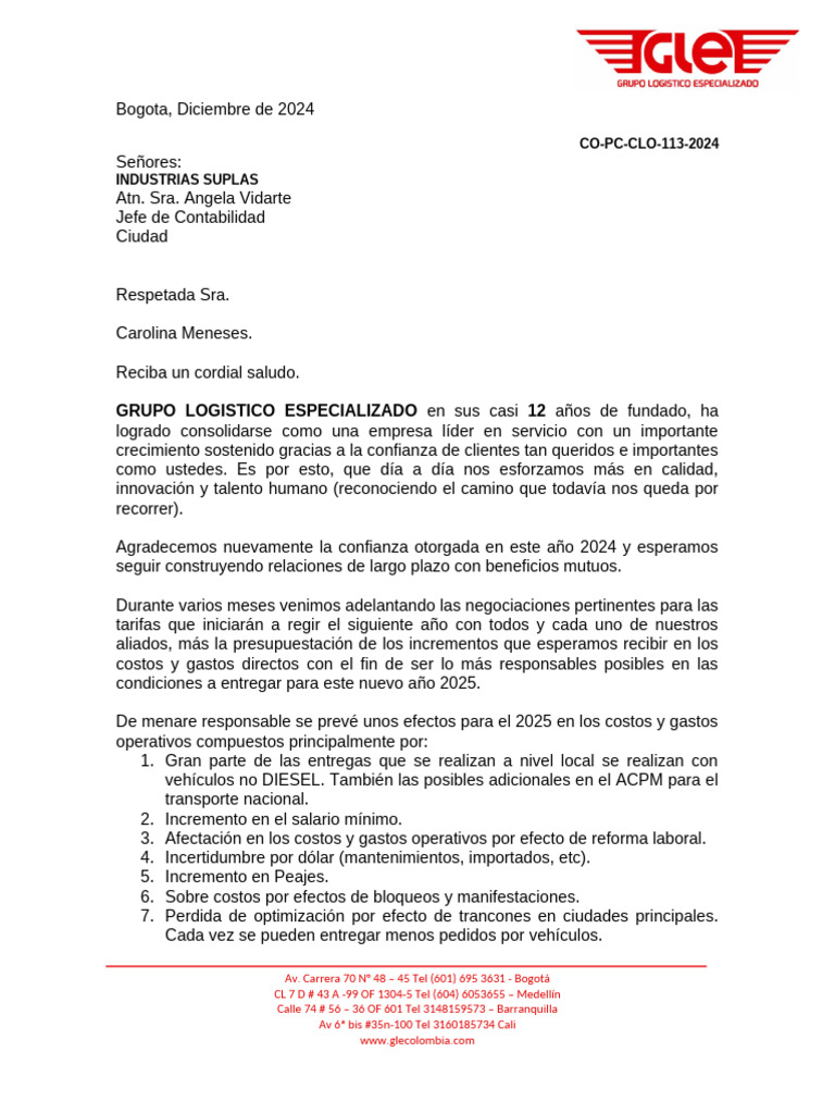 CARTA DE INCREMENTO 2025 - SUPLAS | PDF | Economias