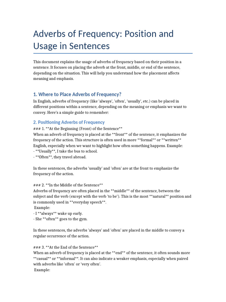 Adverbs of Frequency: Placement Guide | PDF | Adverb | Verb
