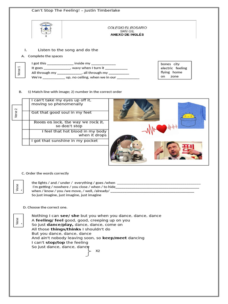 Cant Stop The Feeling Song Activities With Music Songs Nursery Rhymes ...