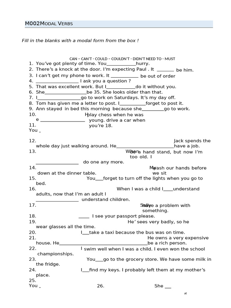 Modal Verbs Practice Exercise | PDF