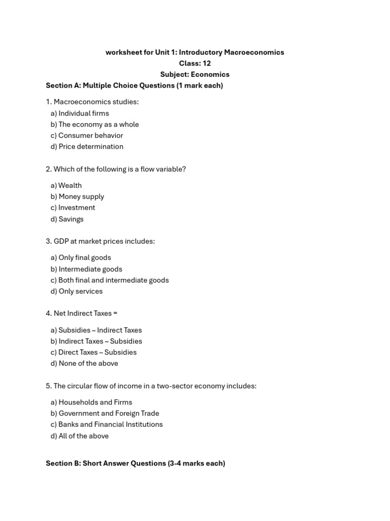 Economic Indicators Worksheet | PDF