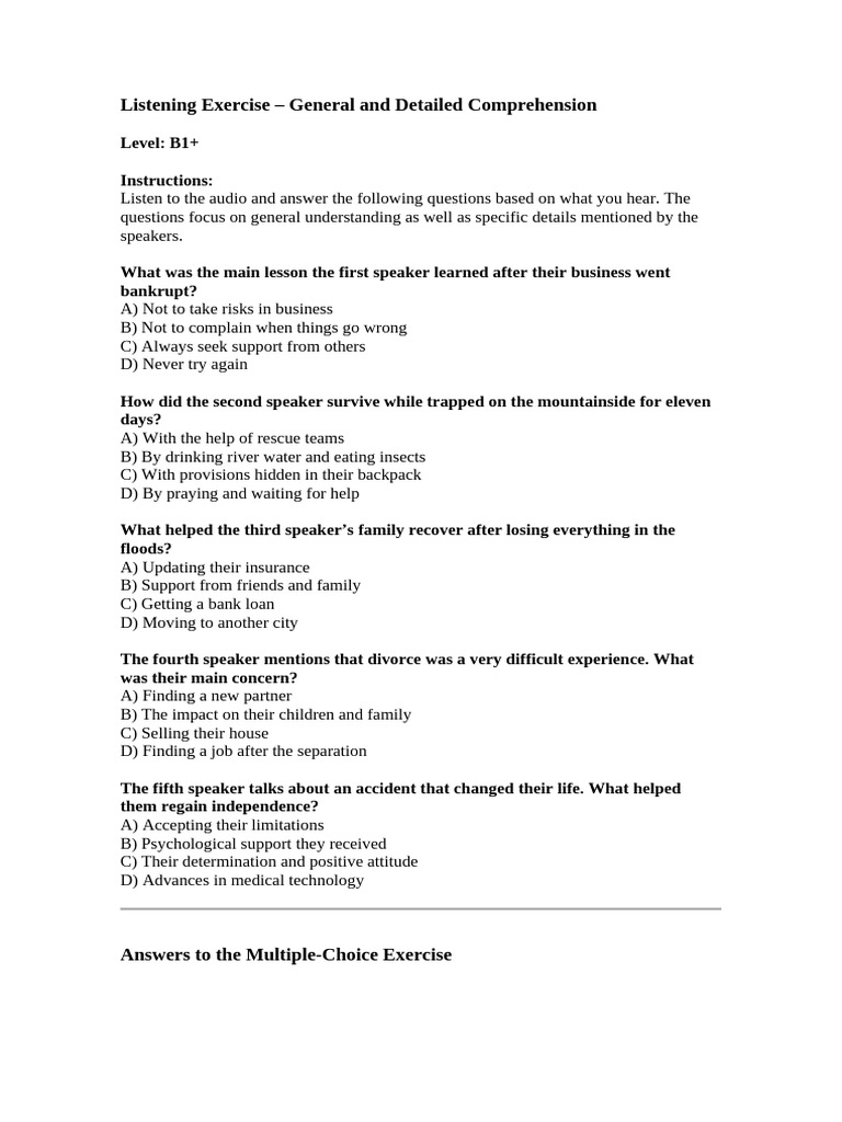 Listening Exercise: Comprehension Skills | PDF