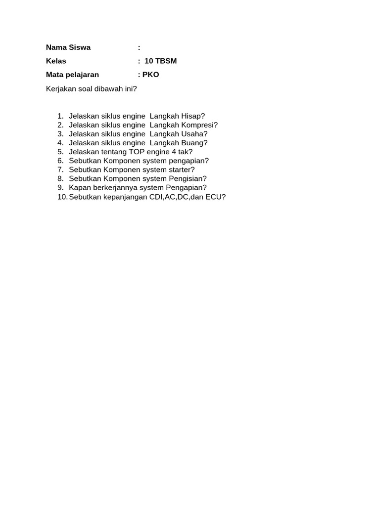 10 TBSM Soal Pko | PDF