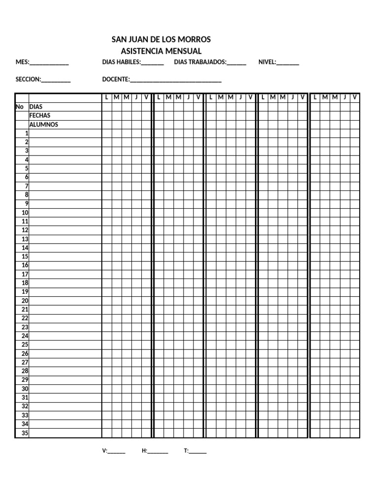 Asistencia Mensual EXCEL | PDF