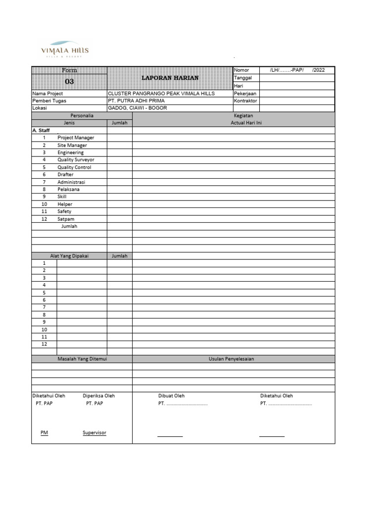Form Laporan Harian | PDF