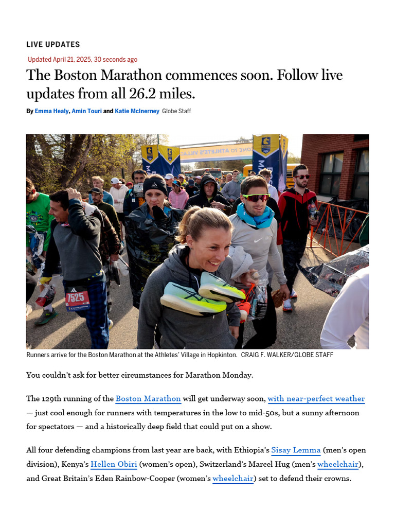 Boston Marathon 2025: Live Updates | PDF | Marathon | Long Distance Running
