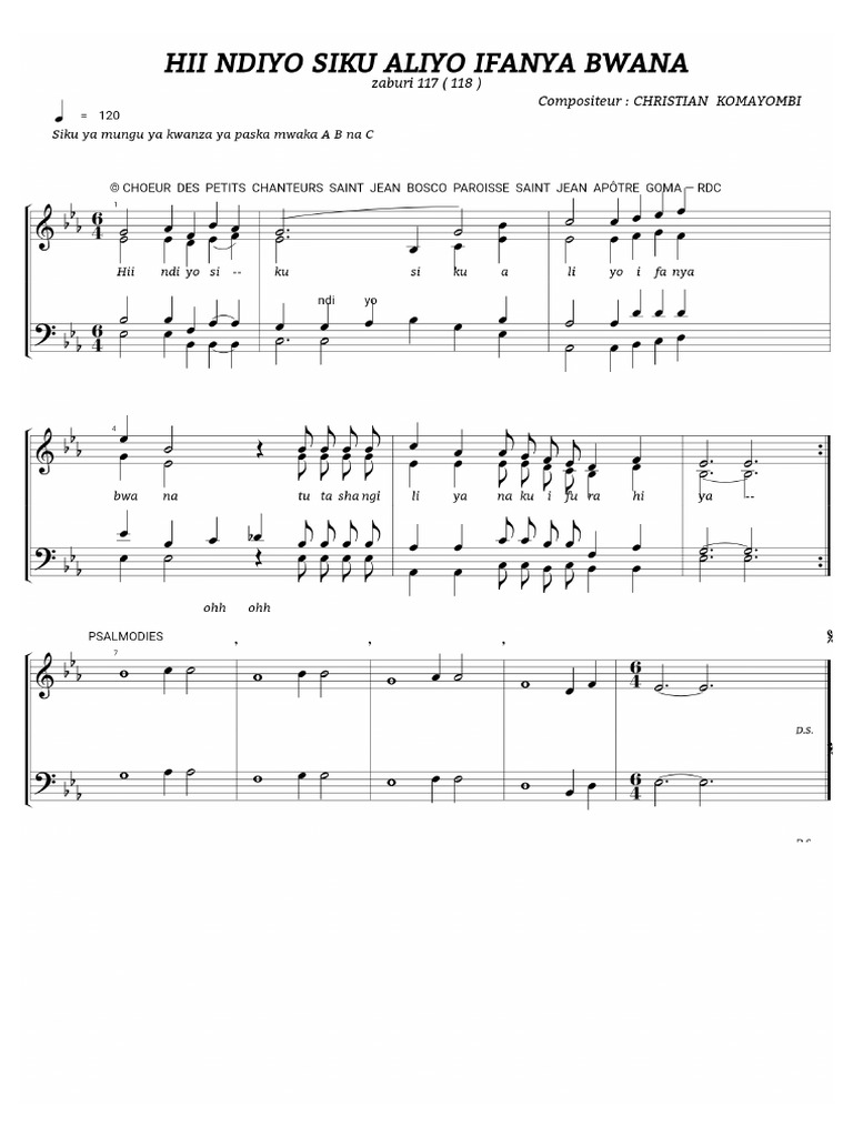 Hii Ndiyo Siku Aliyo Ifanya Bwana by CHRISTIAN KOMAYOMBI | PDF