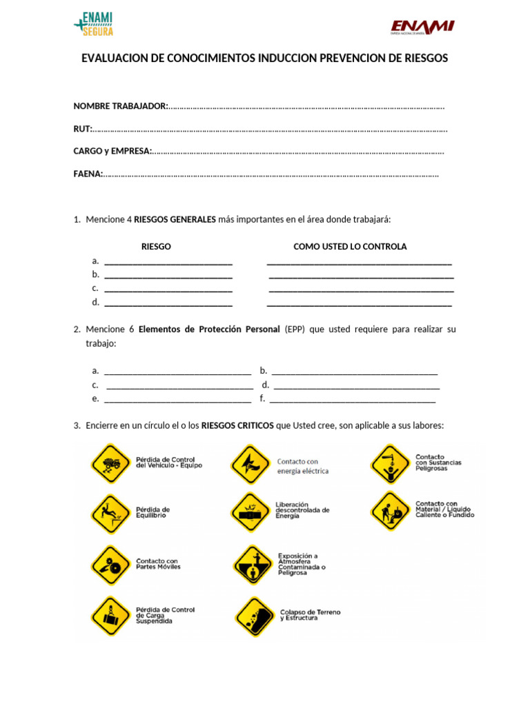 PRUEBA DE CONOCIMIENTOS ODI Trabajadores - Rev.01 | PDF