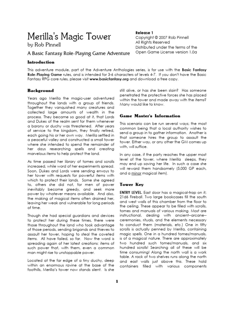 Basic Fantasy Merilla's Magic Tower | PDF | Copyright | Trademark