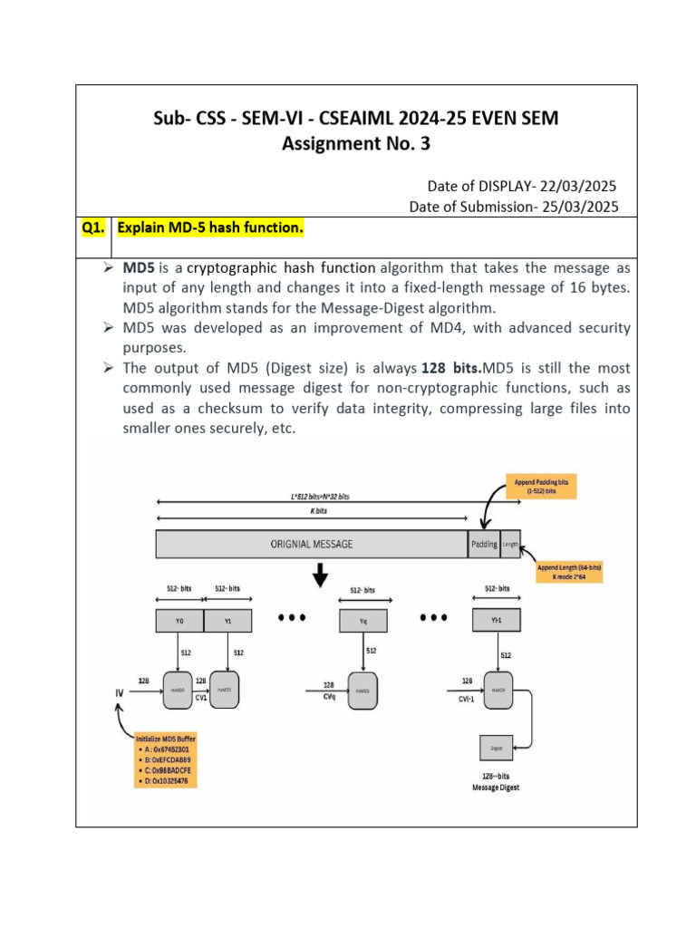 CSS Assign No - 3 - SEM-VI - CSEAIML - 2024-25 EVEN SEM | PDF | Public Key Cryptography | Encryption