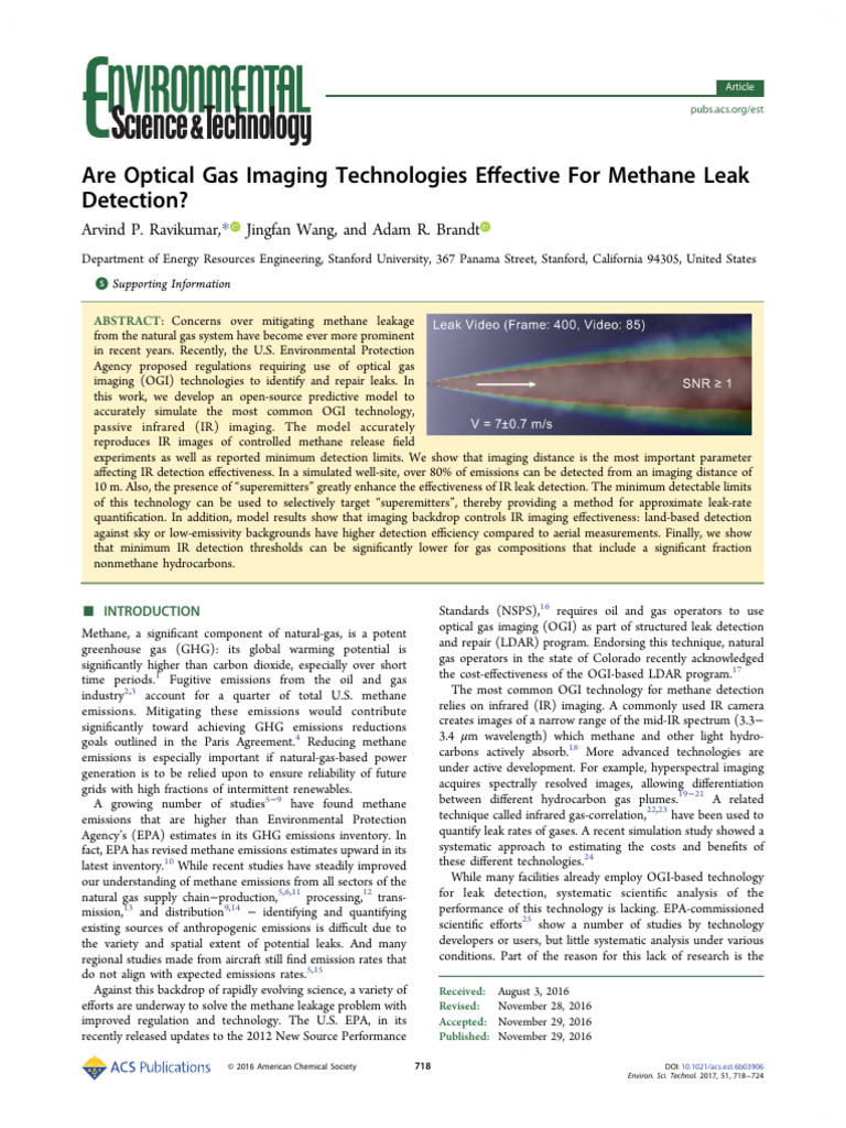 Ravikumar Et Al 2016 Are Optical Gas Imaging Technologies Effective For Methane Leak Detection ...