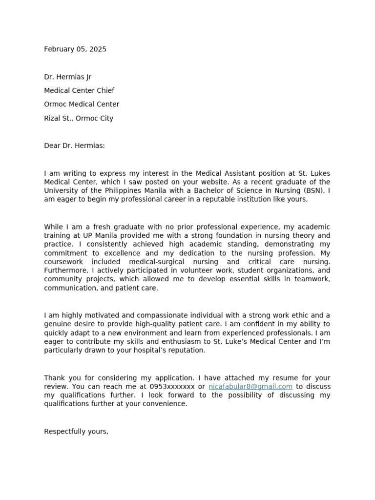 Application Letter Nica | PDF