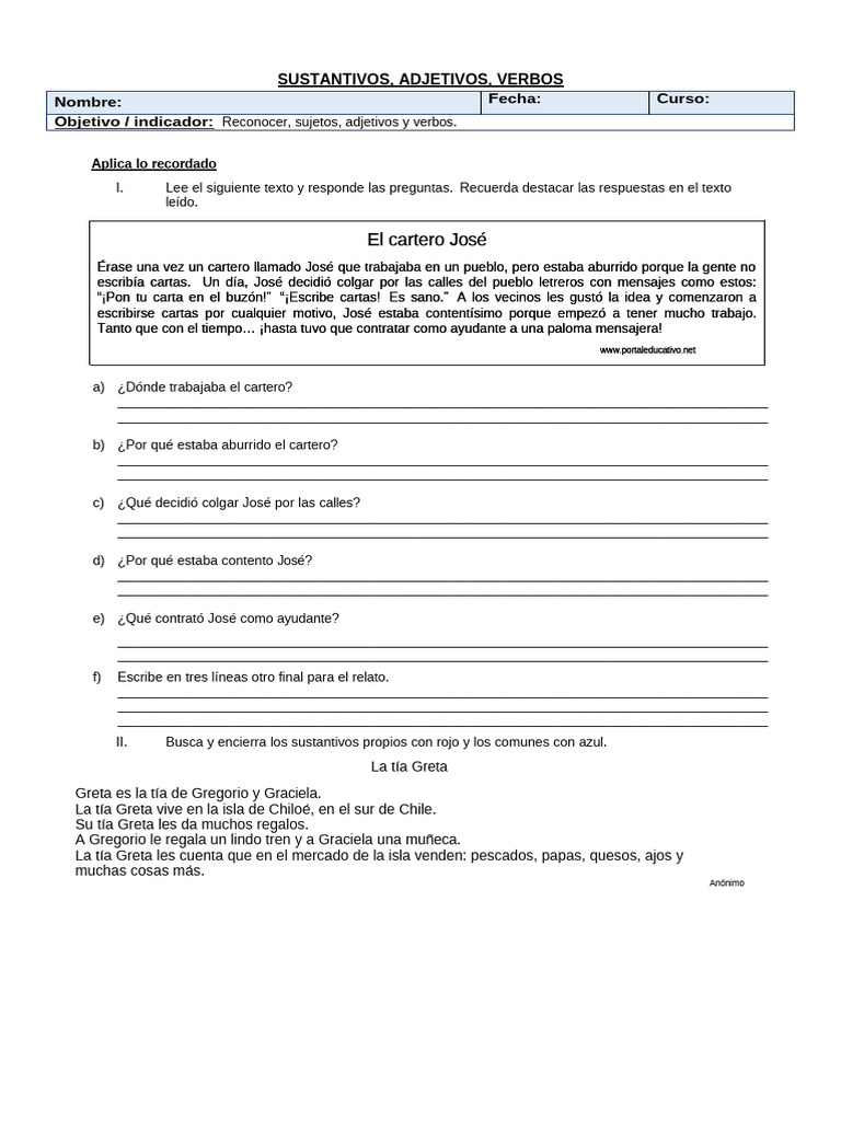 Sustantivos, Adjetivos y Verbos en Contexto | PDF