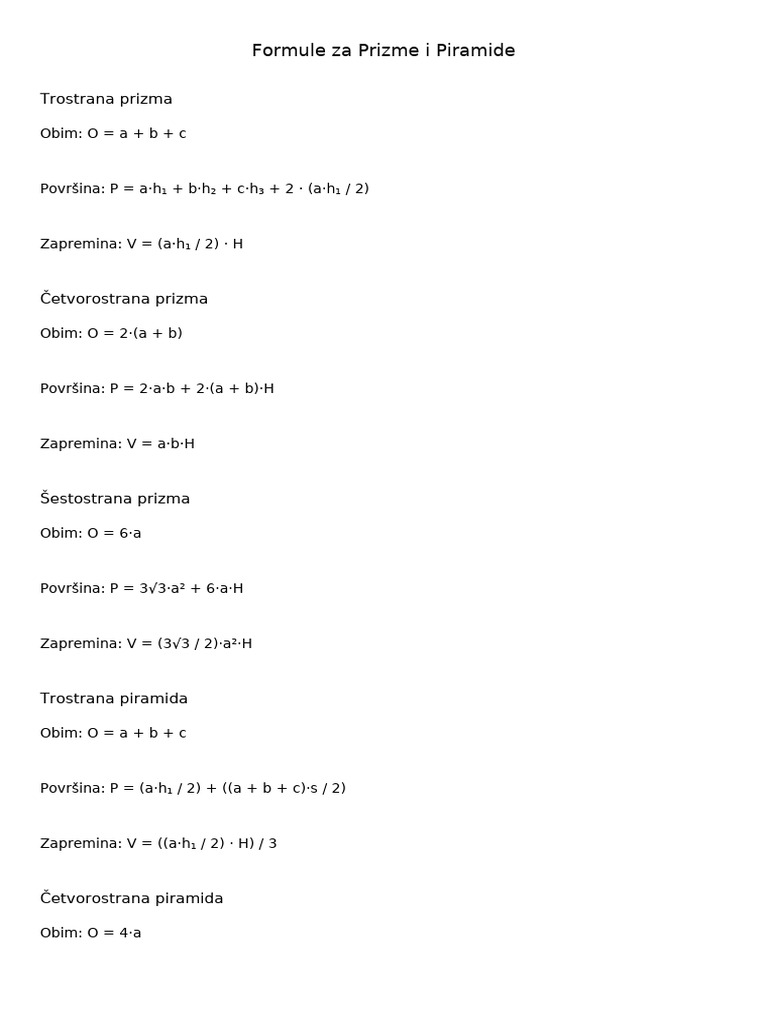 Formule Prizme Piramide | PDF