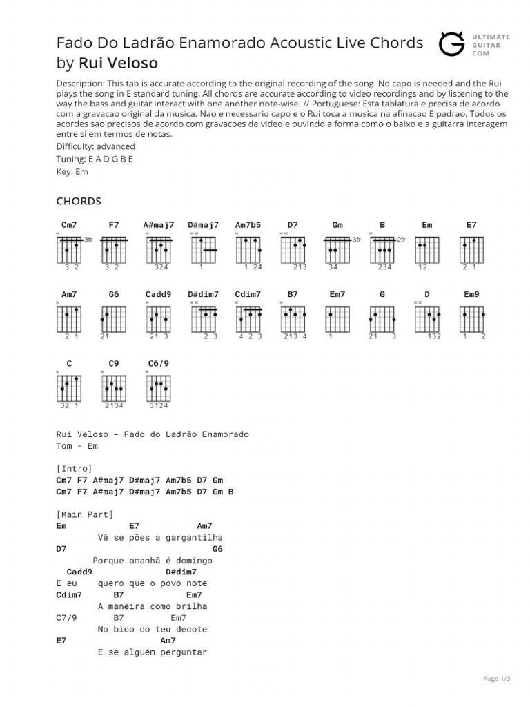Fado Do Ladrão Enamorado Acoustic Live Chords | PDF