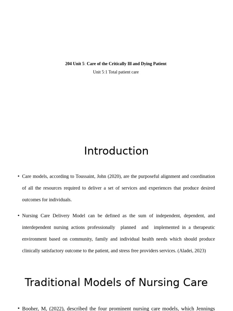 Total Patient Care in Nursing Models | PDF | Nursing | Public Services