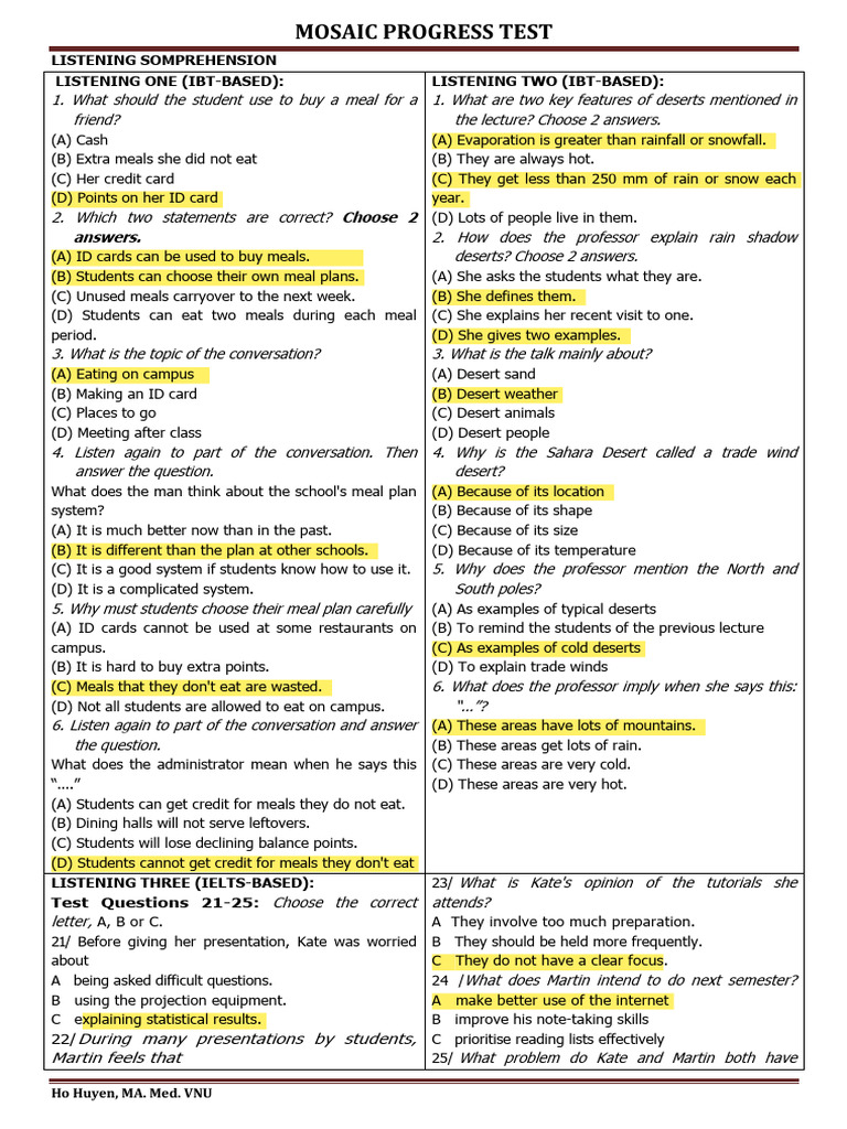 Mosaic Progress Test: Listening & Vocabulary | PDF | Wild Boar ...
