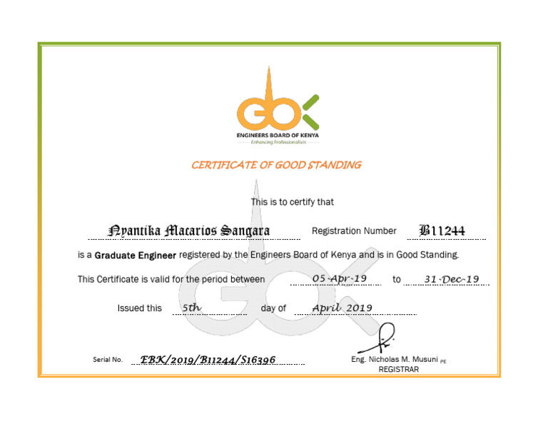 Certificate of Good Standing - B11244 | PDF