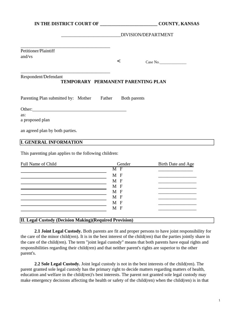 Parenting Plan Template 01 | PDF