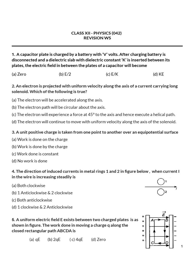 2024 Revision Class Xii - Physics QP | PDF | Inductor | Inductance