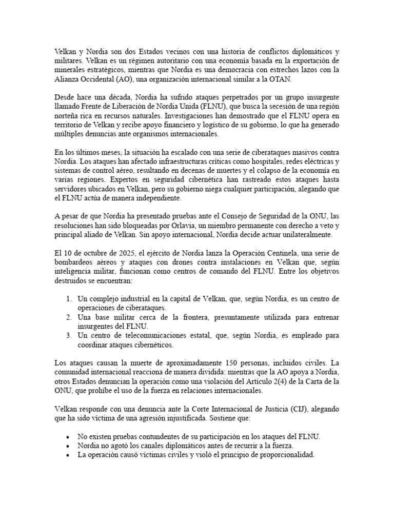 Conflicto entre Velkan y Nordia: Legítima Defensa | PDF | Naciones ...