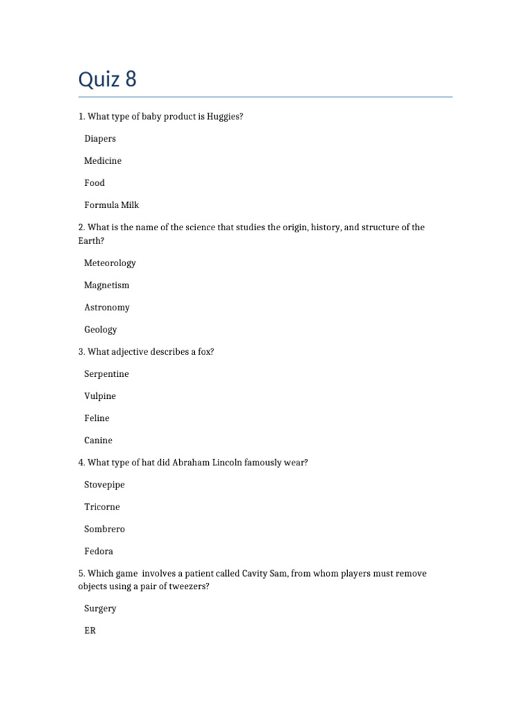 Fun Quiz on General Knowledge Topics | PDF