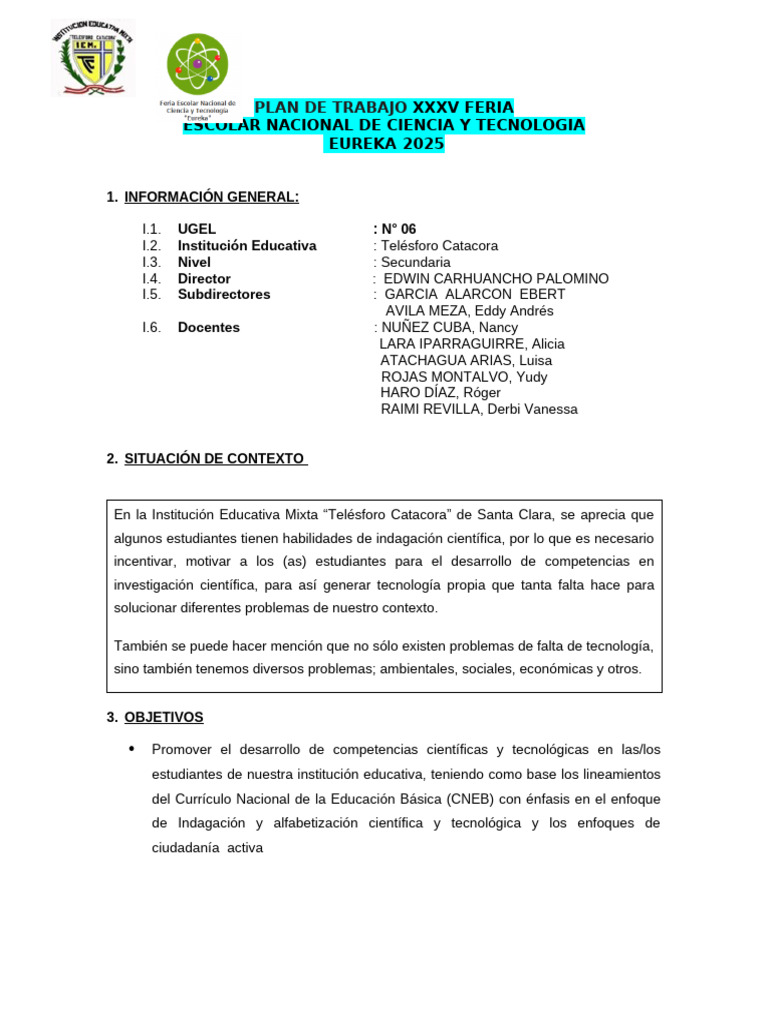 PLAN - DE - FENCYT-EUREKA - 2025 Corregido. | PDF | Ciencias Sociales ...