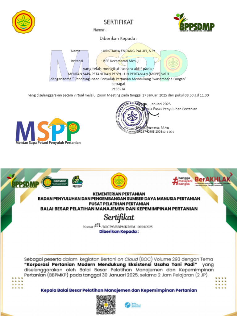 Sertifikat Pelatihan Januari | PDF