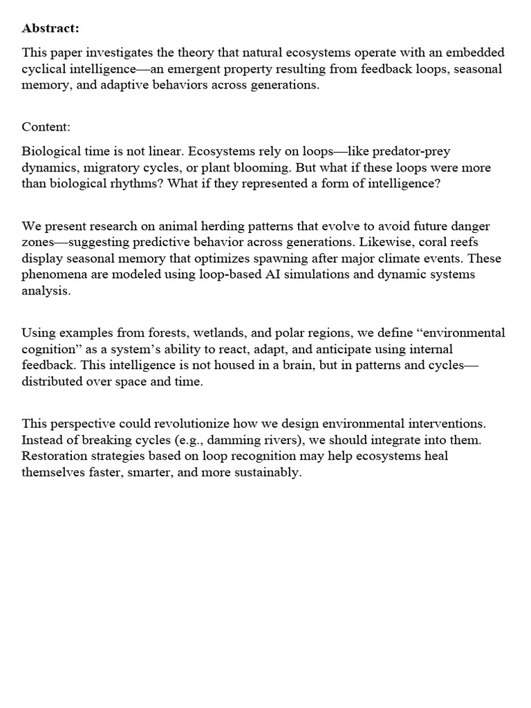 Time Loops in Ecosystems Evidence of Cyclical Environmental Intelligence | PDF