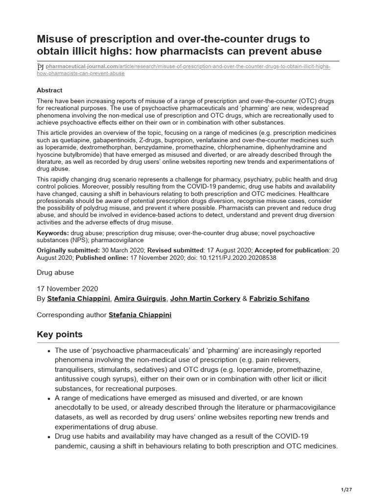 Misuse of Prescription and Over-The-Counter Drugs To Obtain Illicit ...
