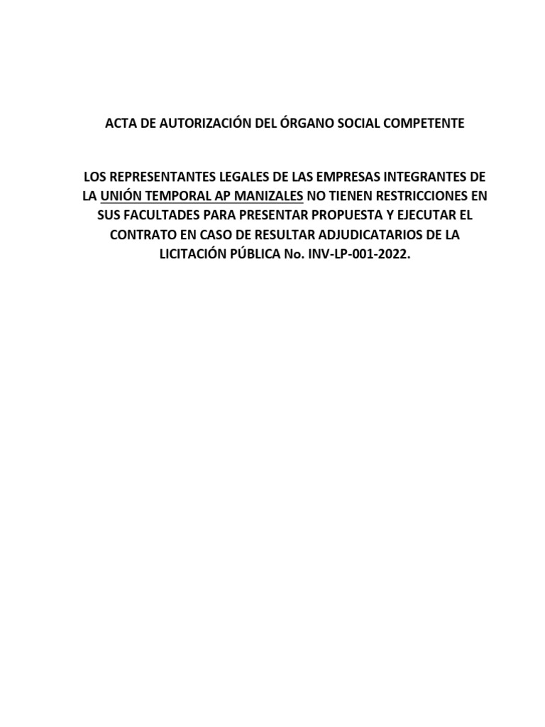 4.0 - Acta de Autorizacion Del Organo Social Competente | PDF