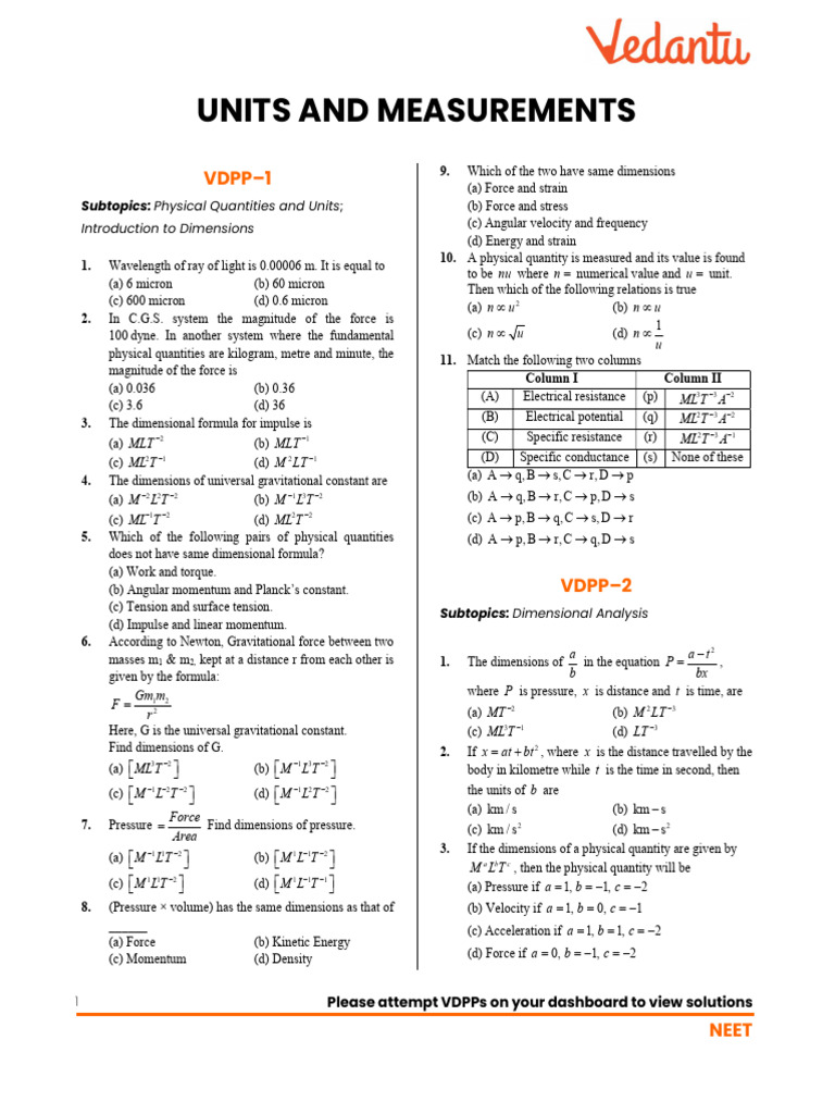 Units and Measurements - NEET | PDF | Force | Classical Mechanics