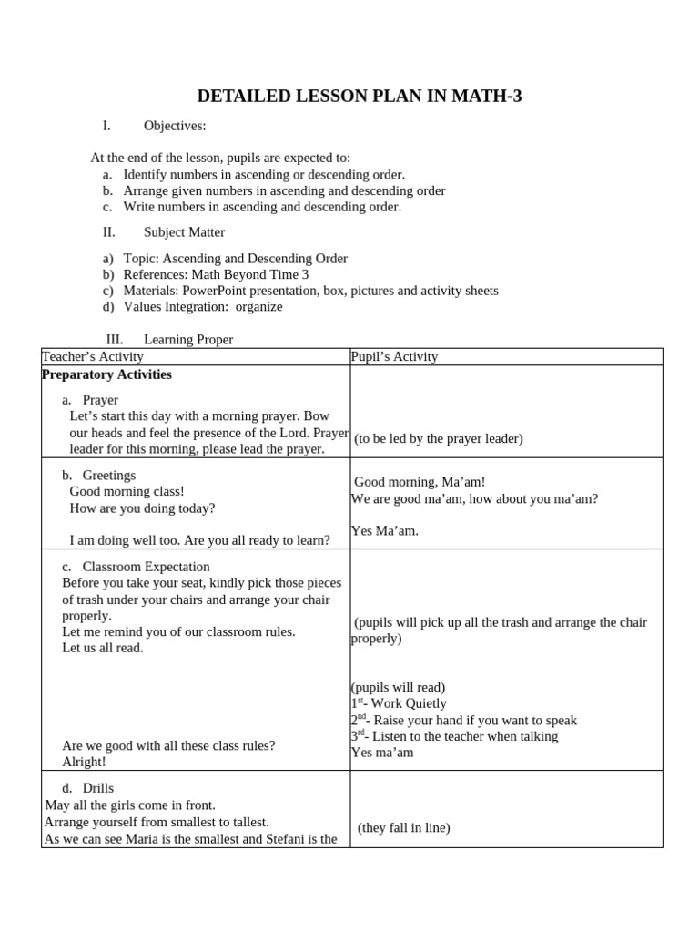 Lesson Plan Math-3 (Detailed 5) | PDF | Lesson Plan | Learning
