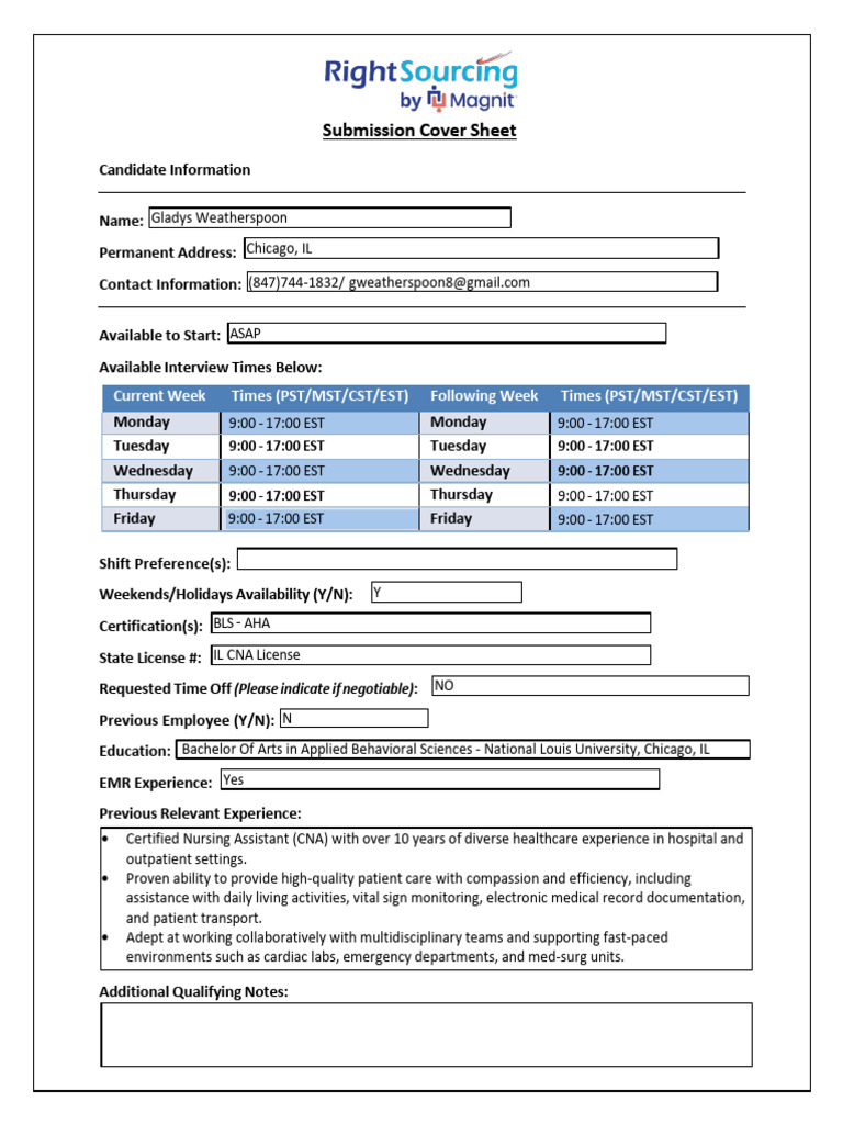 Gladys Submission Packet | PDF | Patient | Medical Record